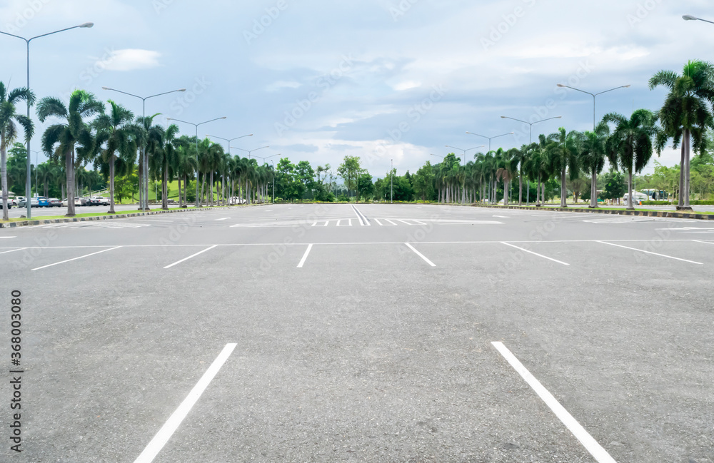 Wide empty asphalt parking lot background with white painted lines ...