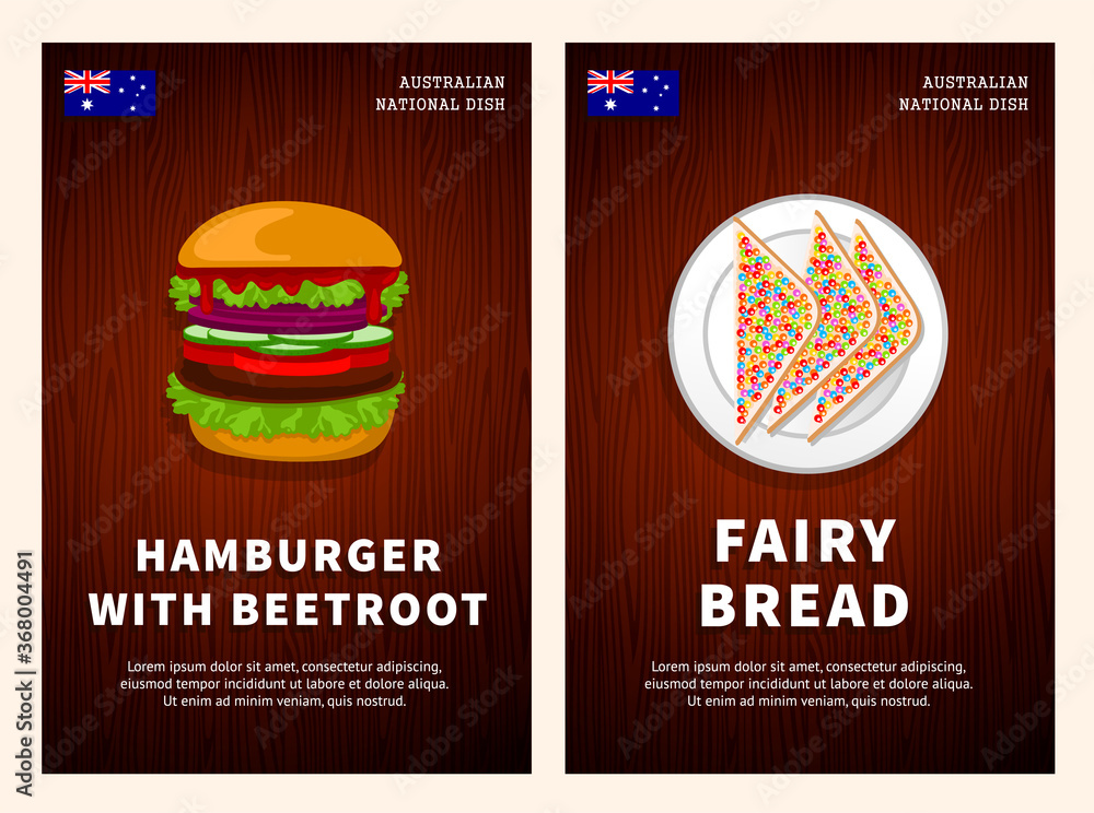 Australian cuisine, traditional food, national dishes on a wooden table ...