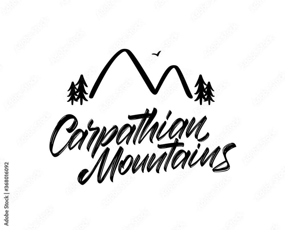 Vector Handwritten calligraphy lettering of Carpathian Mountains. Hand ...