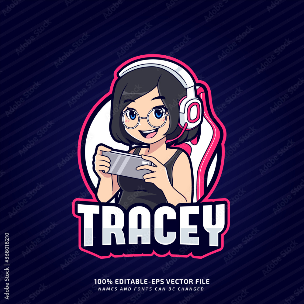 Cute geek gamer girl esport logo mascot Stock Vector | Adobe Stock