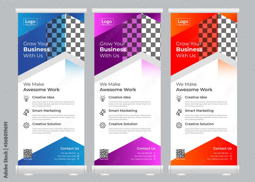 Business Rollup banner design with simple shapes for minimalistic ...