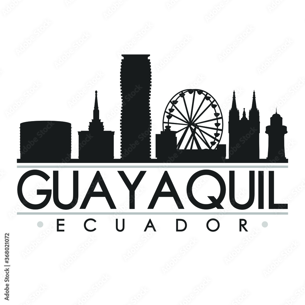 Guayaquil Ecuador Skyline Silhouette City. Cityscape Design Vector ...