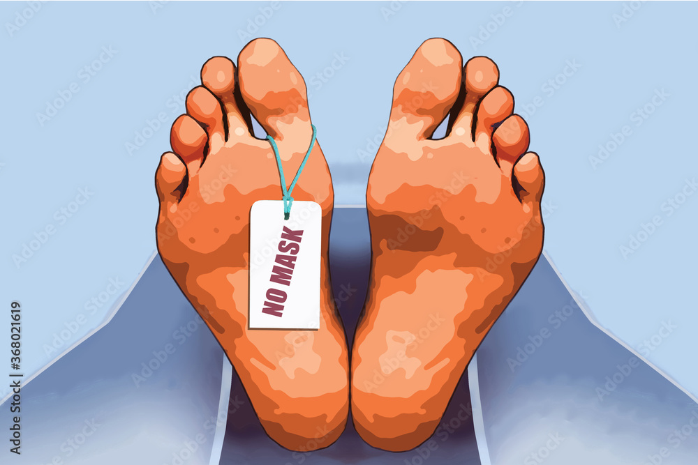 Illustration of a pair of feet soles poking out from under a sheet with ...