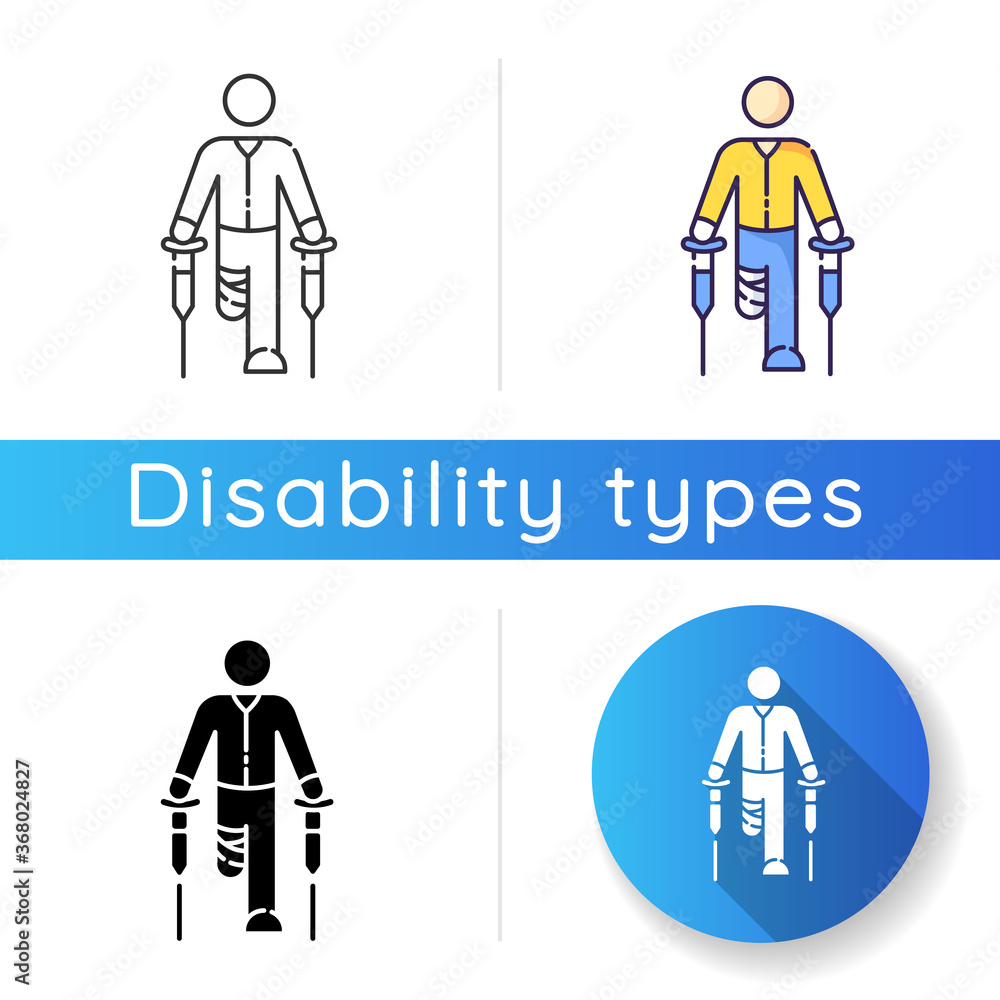 Vetor do Stock: Leg amputee icon. Disabled man with crutches ...