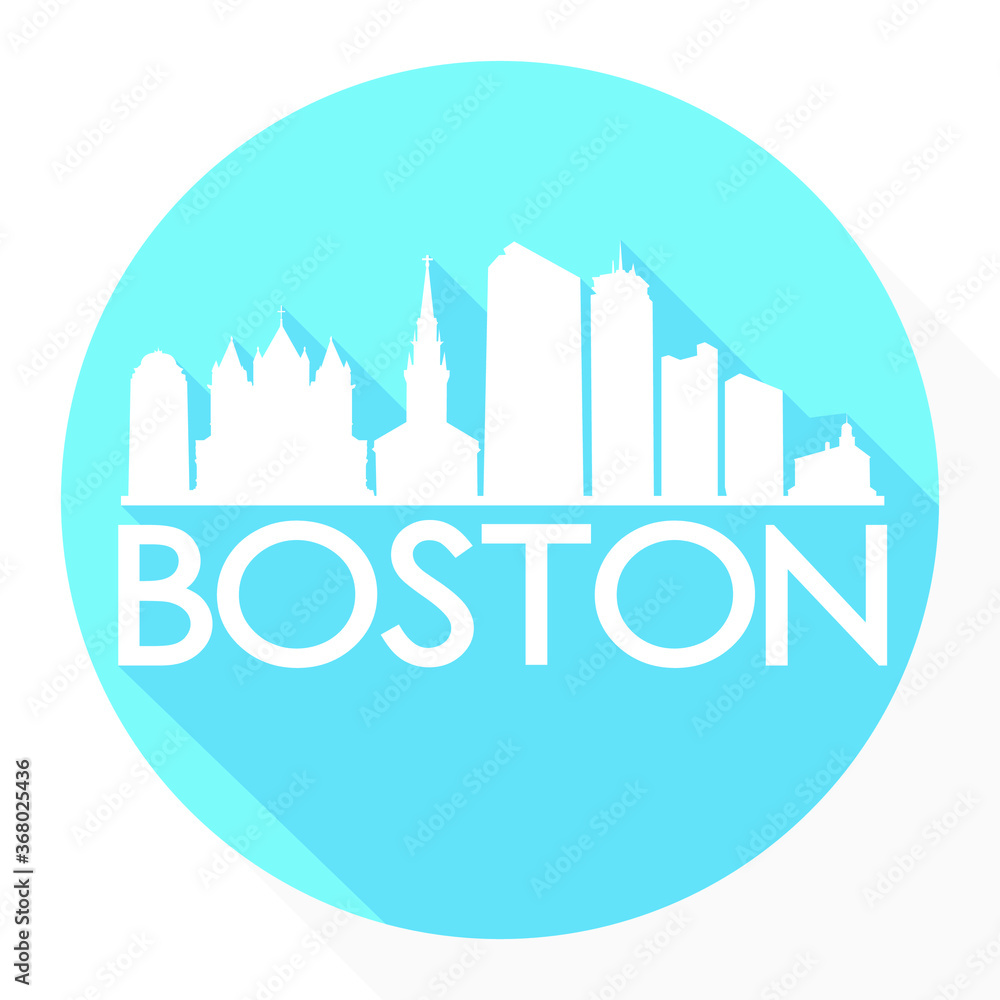 Boston Skyline Button Icon Round Flat Vector Art Design Color ...