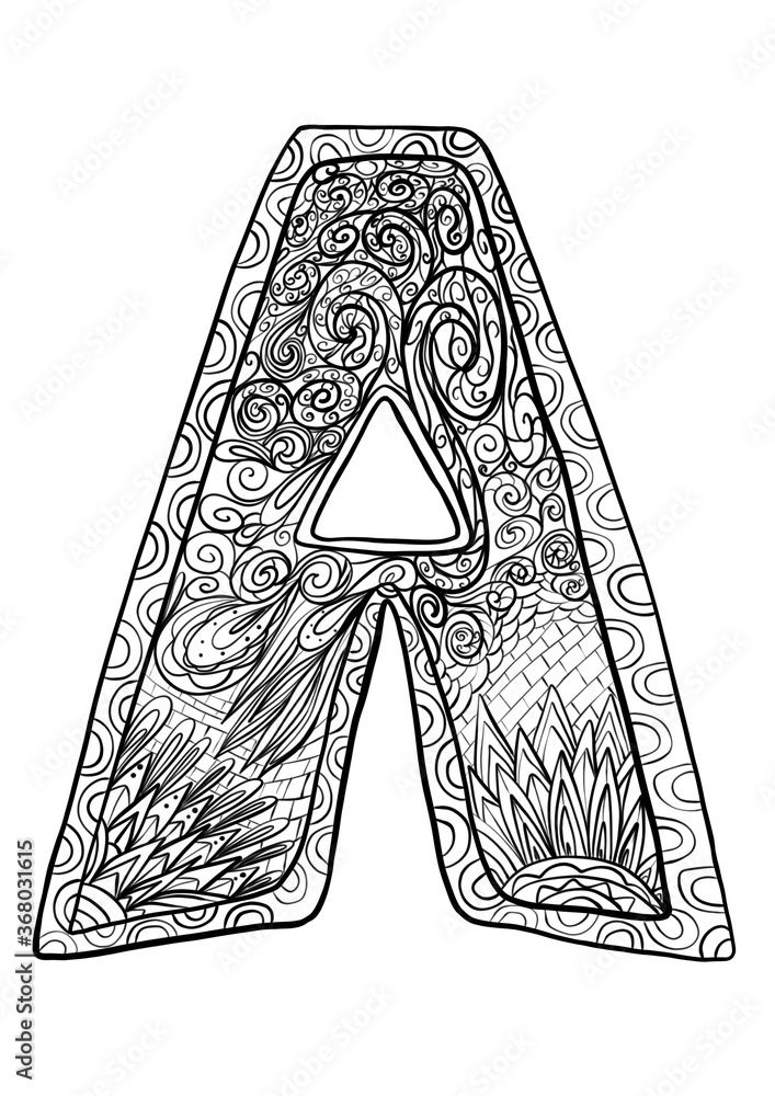 Painting for coloring letter A with different patterns for books ...