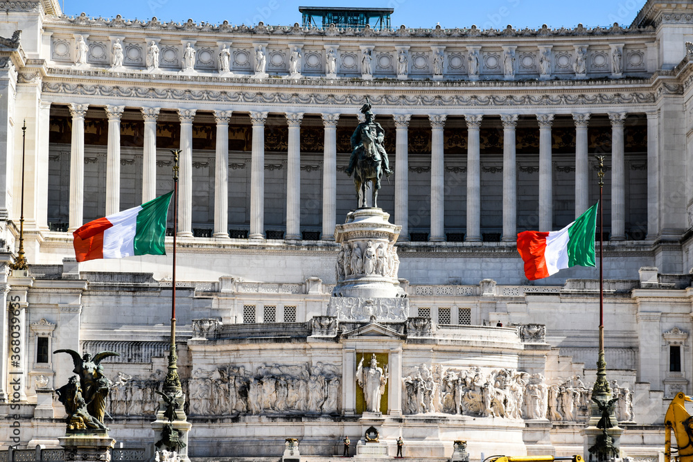 Front view of the monumental complex of the Vittoriano in the center of ...