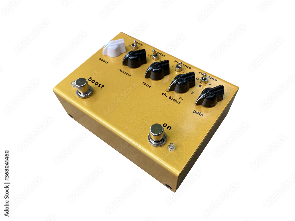 Isolated Gold overdrive stompbox electric guitar effect for studio and ...