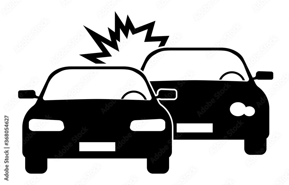 simple black and white car crash or road accident icon vector ...