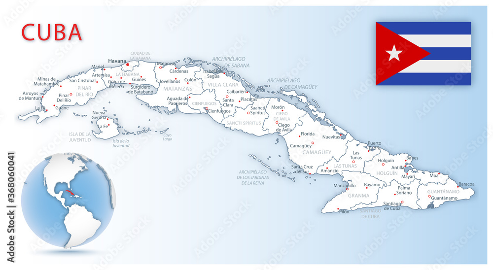 Detailed map of Cuba administrative divisions with country flag and ...