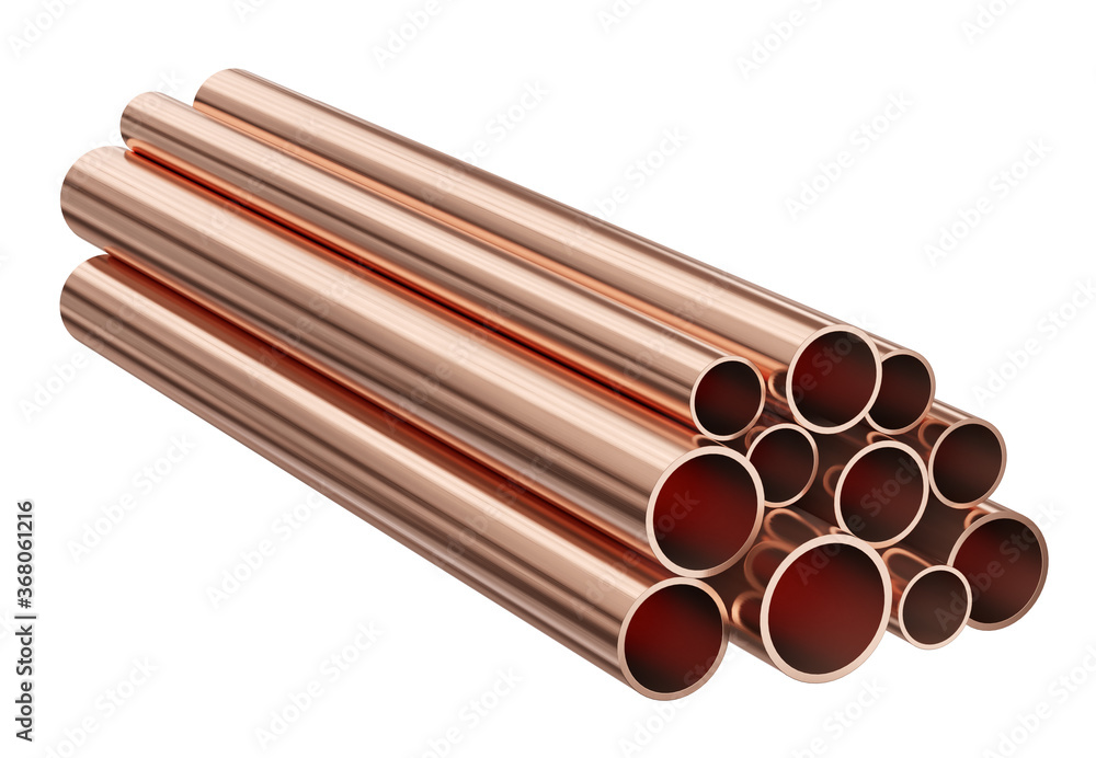 Copper pipes isolated on white background, clipping path included. 3d ...