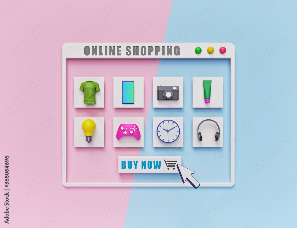 Modern Online shopping concept with web page and products. minimal ...