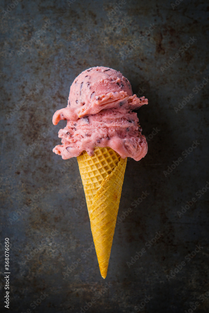Chocolate raspberry ice cream in a cone Stock Photo | Adobe Stock