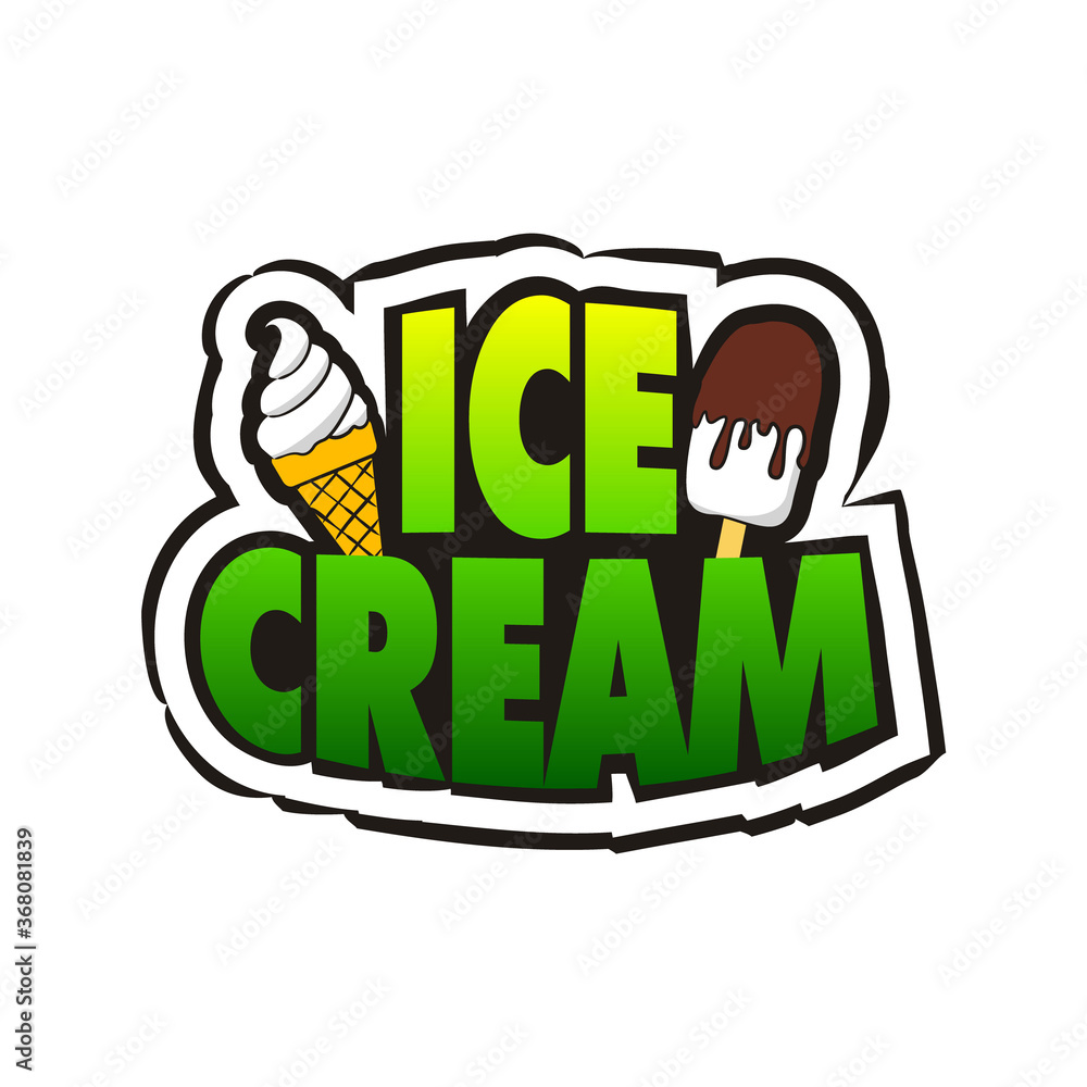Comic ice cream logo sticker. Emotions badge in pop art style. Cartoon ...