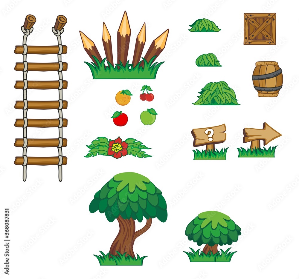 set of game assets, icon, element, tileable seamless tileset, Useful ...