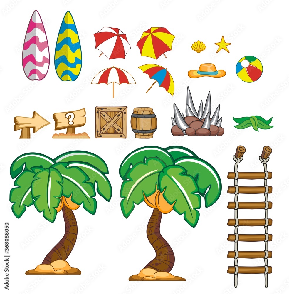 set of game assets, icon, element, tileable seamless tileset, Useful ...