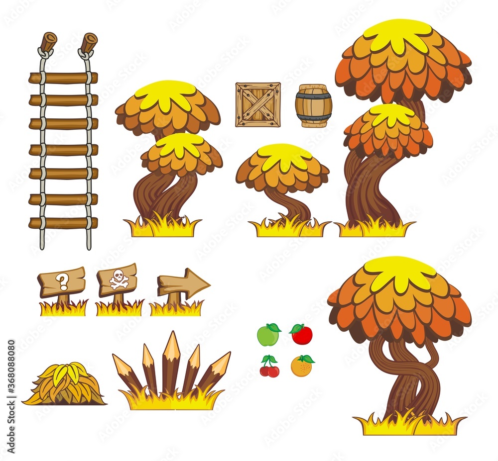 set of game assets, icon, element, tileable seamless tileset, Useful ...