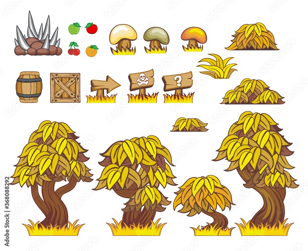 set of game assets, icon, element, tileable seamless tileset, Useful ...