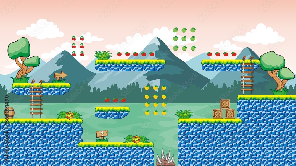 Tileset Platform for creating Game - A set of layered vector game asset ...