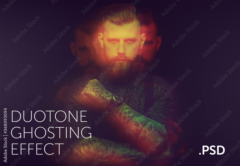 Modelo de Photo Duotone Ghosting Effect Mockup do Stock | Adobe Stock