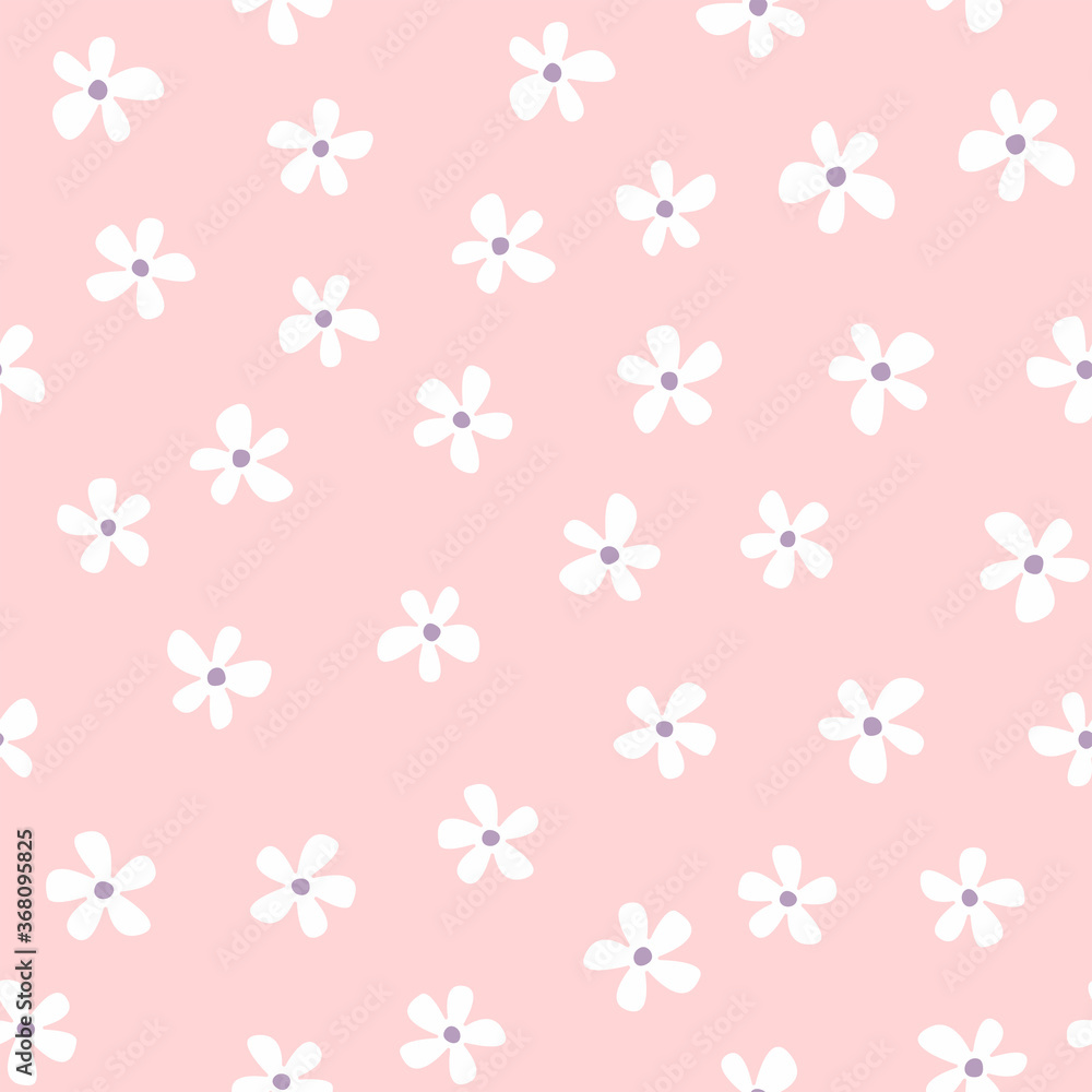 Simple seamless pattern with repeated white flowers on pink background ...