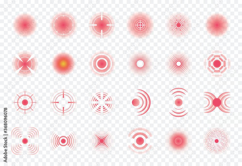 Body painful spot marks. Red rings of pain to indicate localization of ...