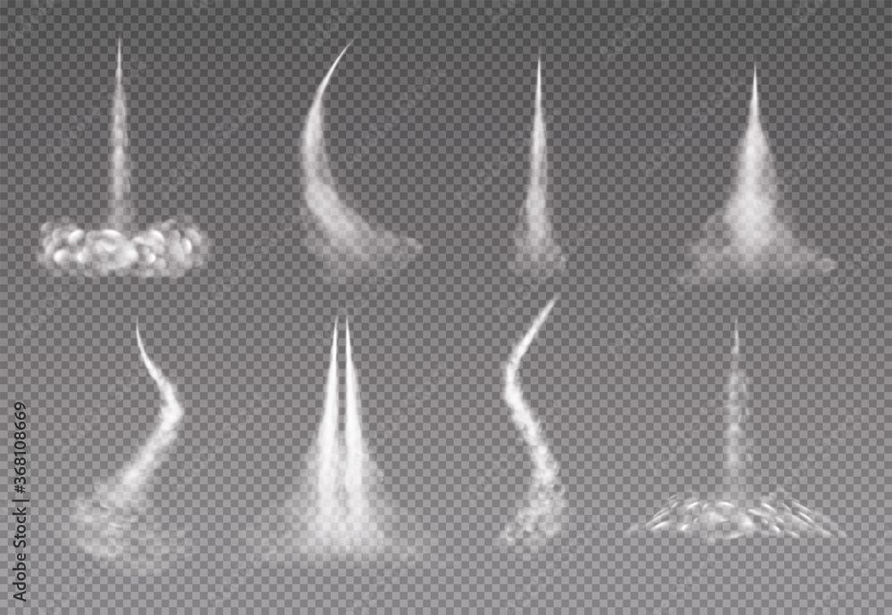 Smoke trail. Airplane condensation trails isolated on transparent ...