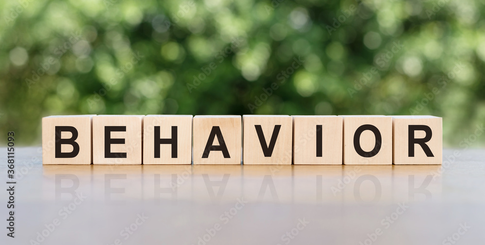Behavior word written on wooden blocks. The text is written in black ...