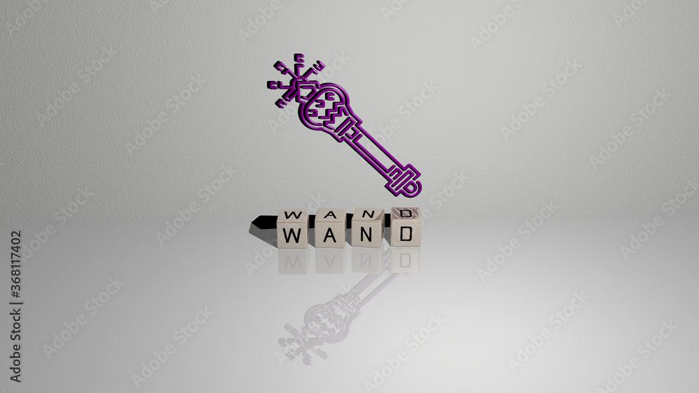 3D illustration of WAND graphics and text made by metallic dice letters ...