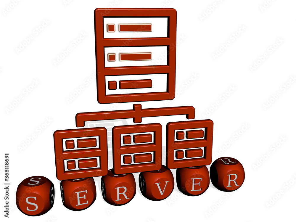 3D representation of SERVER with icon on the wall and text arranged by ...