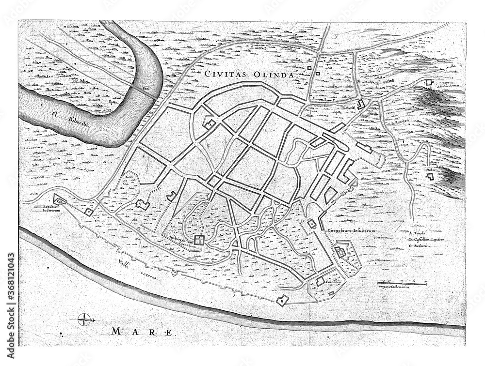 Map of Olinda, 1637, vintage illustration. Stock Illustration | Adobe Stock
