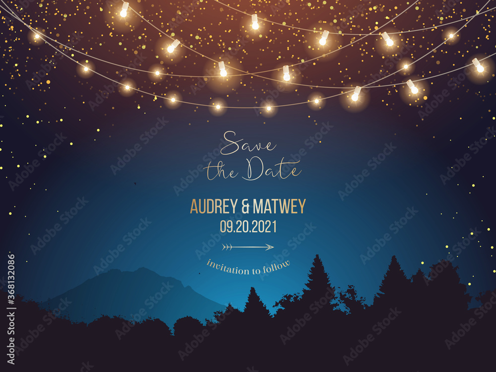 Magic night wedding lights vector design invitation. Stock Vector ...