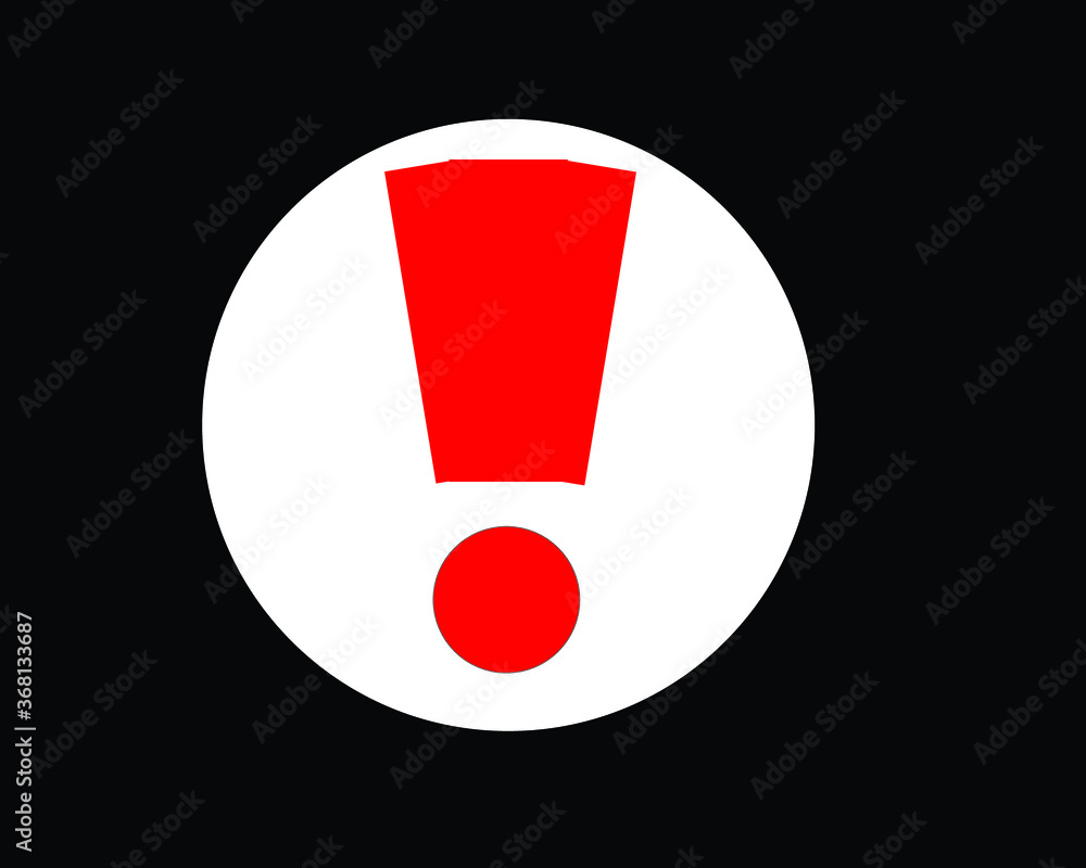 Exclamation mark, beware of red danger on white circle Isolated from ...