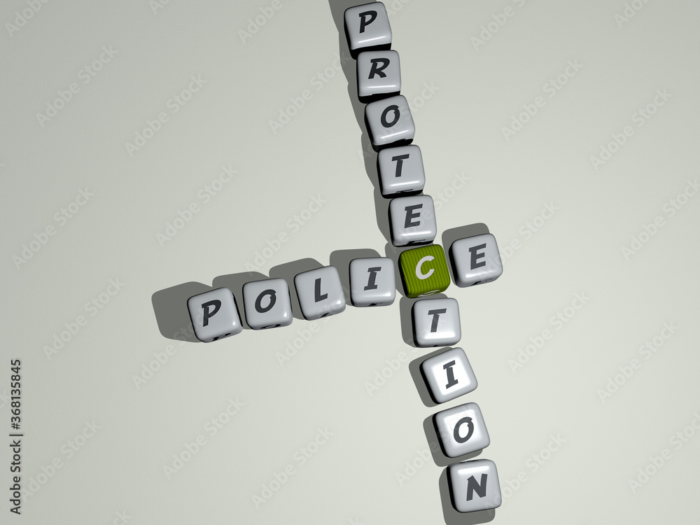 combination of Police Protection built by cubic letters from the top ...