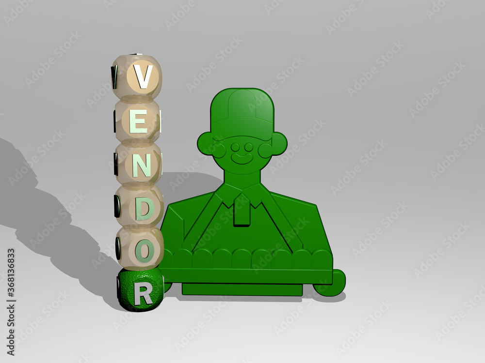 3D illustration of VENDOR graphics and text around the icon made by ...