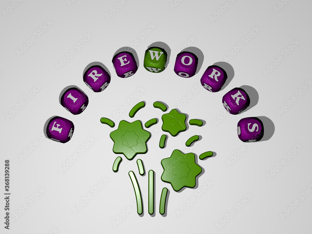 3D illustration of fireworks graphics and text around the icon made by ...