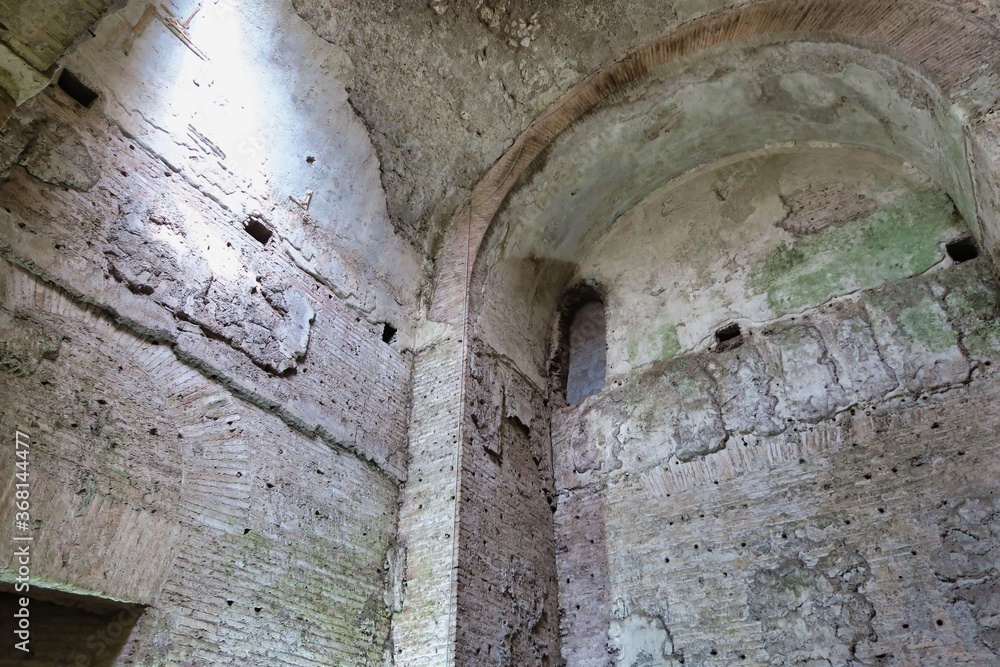 old wall of castle, photo as a background in old italian roman domus ...