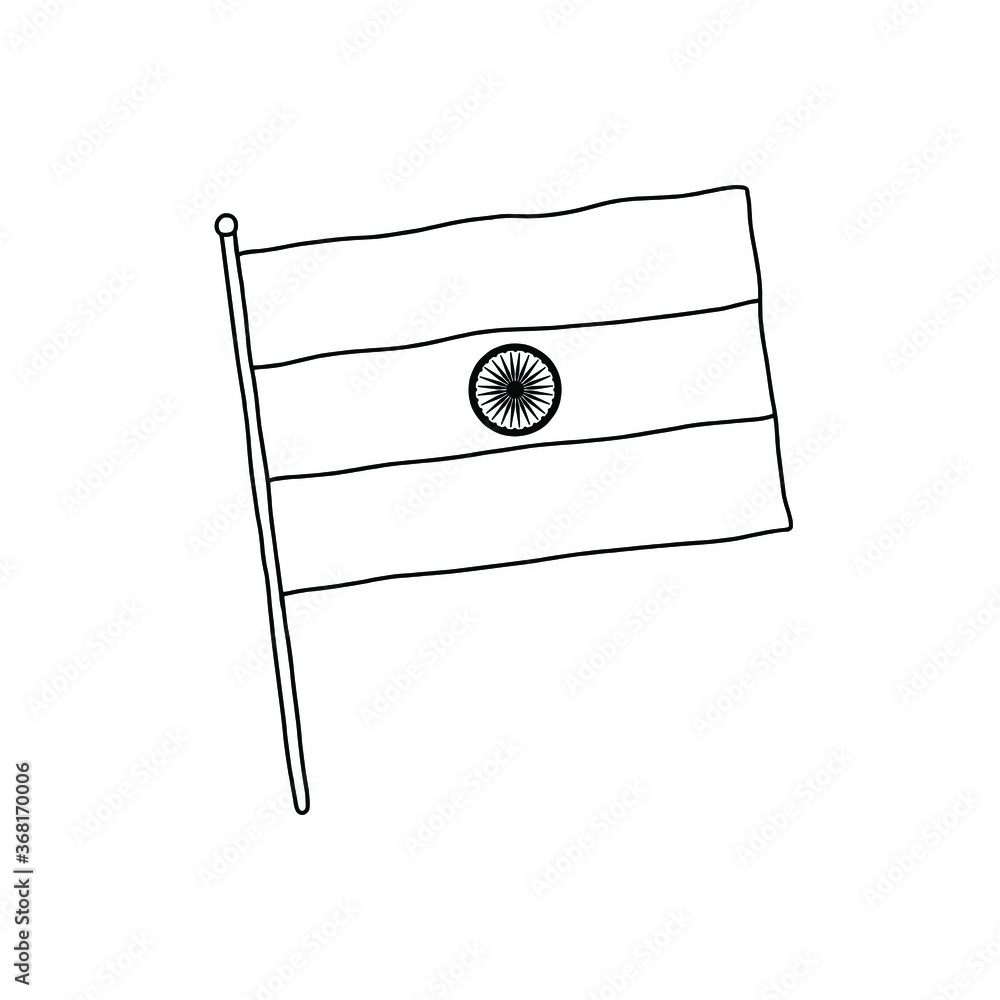 India flag vector, outline illustration. Vector black and white India ...