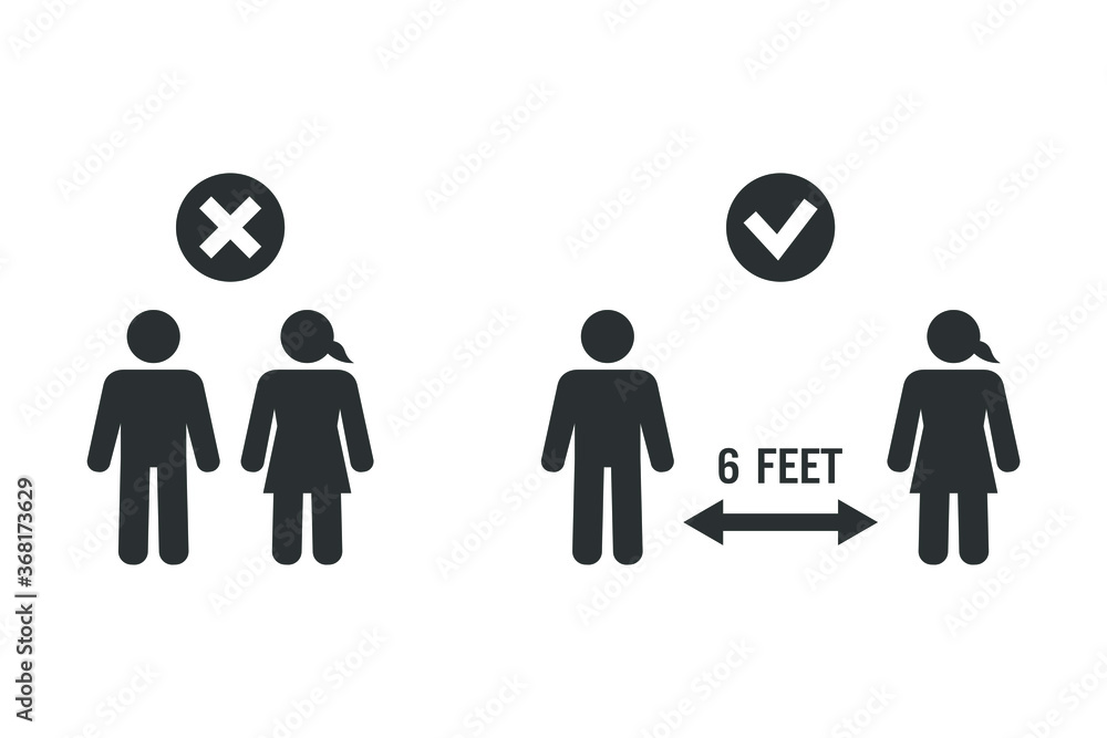 Vector illustration of keep distance signs on white background Stock ...