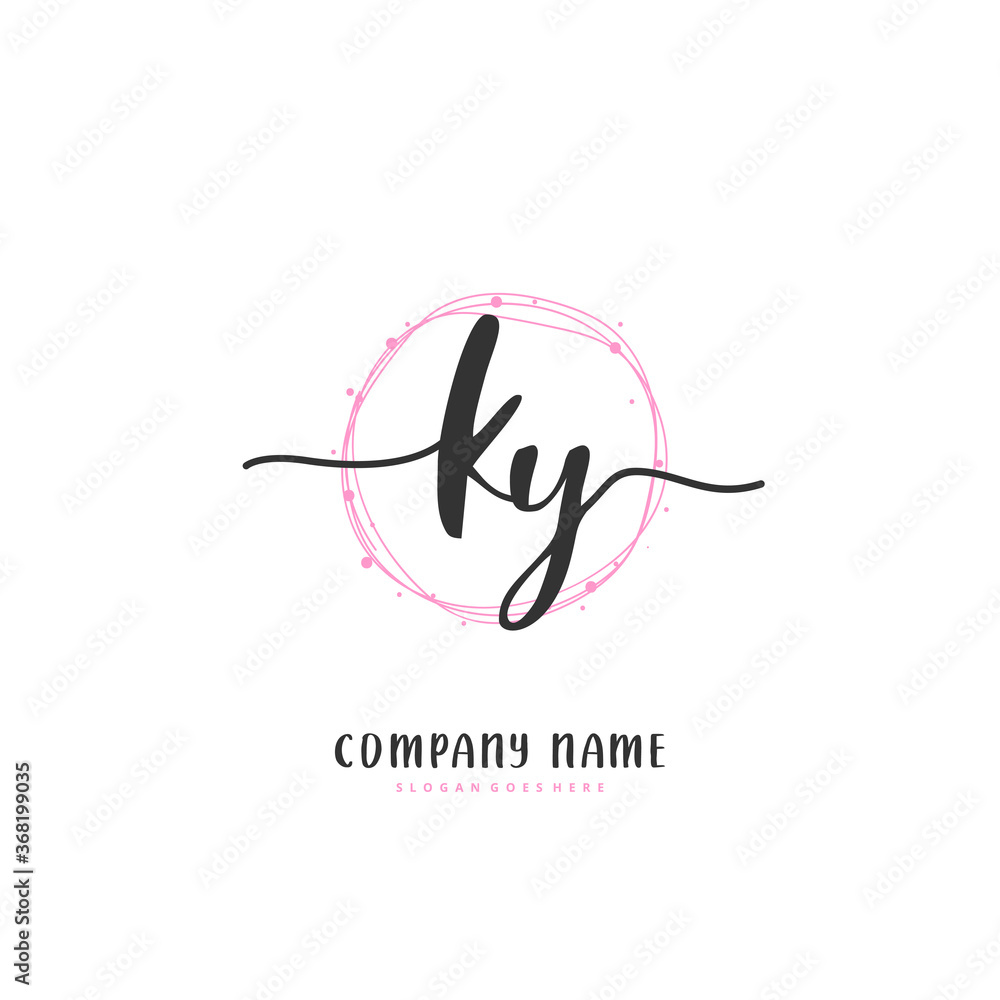 K Y KY Initial handwriting and signature logo design with circle ...