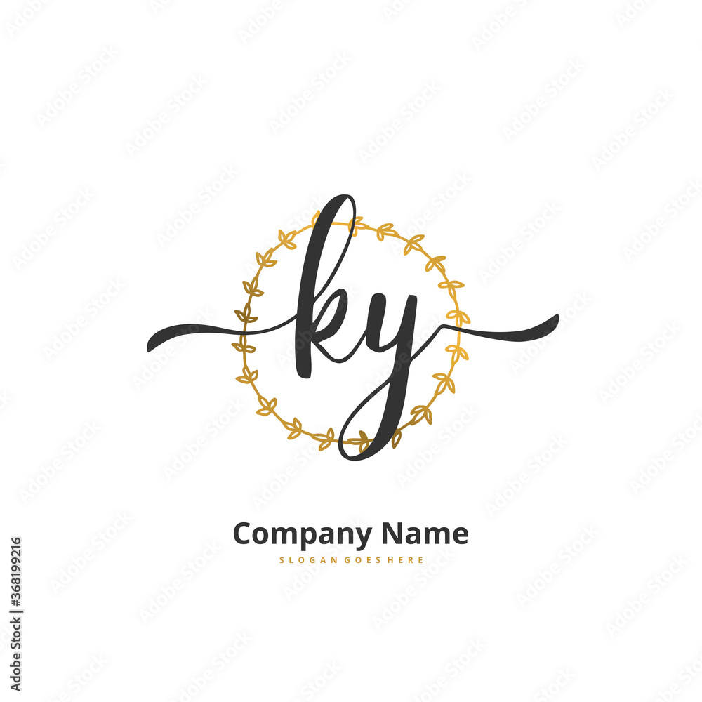 K Y KY Initial handwriting and signature logo design with circle ...