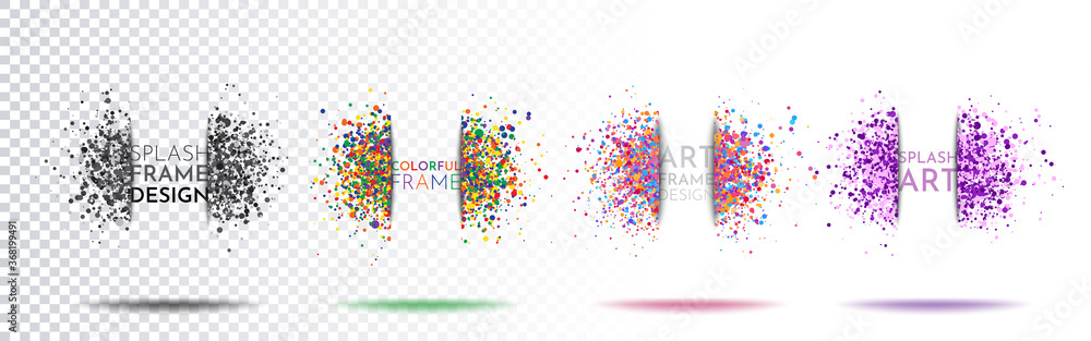 Vector splatter labels with shadows and space for text. Splash banners ...