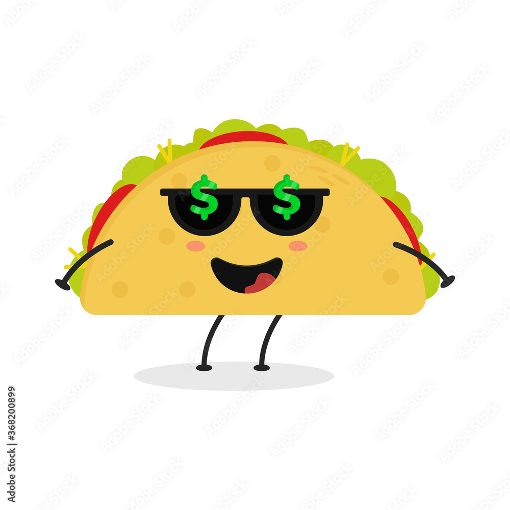 Cute flat cartoon taco illustration. Vector illustration of cute taco ...