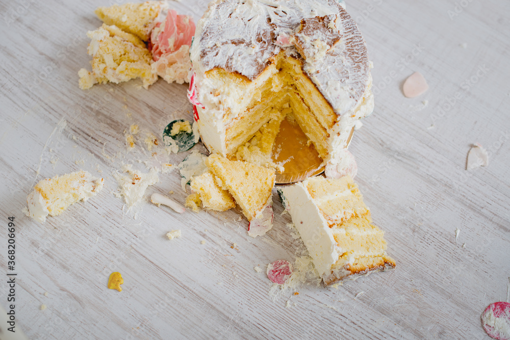 Crash pink cake at the celebration of the first birthday of the girl ...