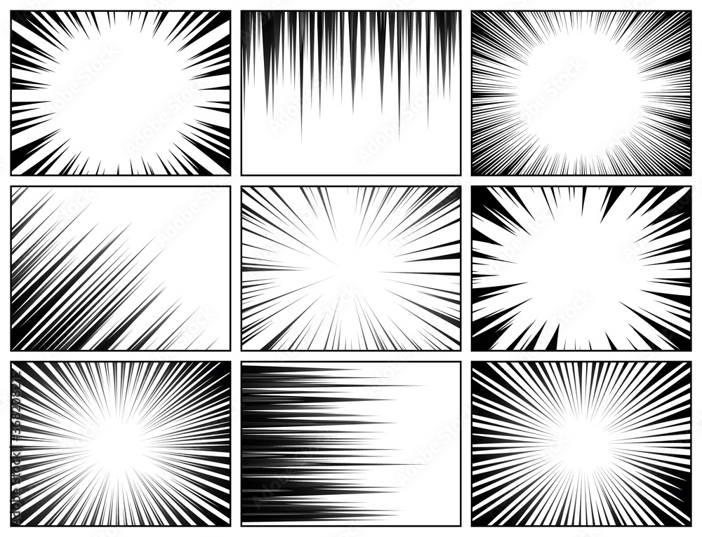 Comic book radial lines collection. Comics background with motion ...