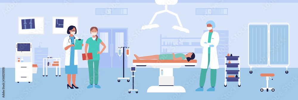 Traumatology surgery vector illustration. Cartoon flat medical care ...