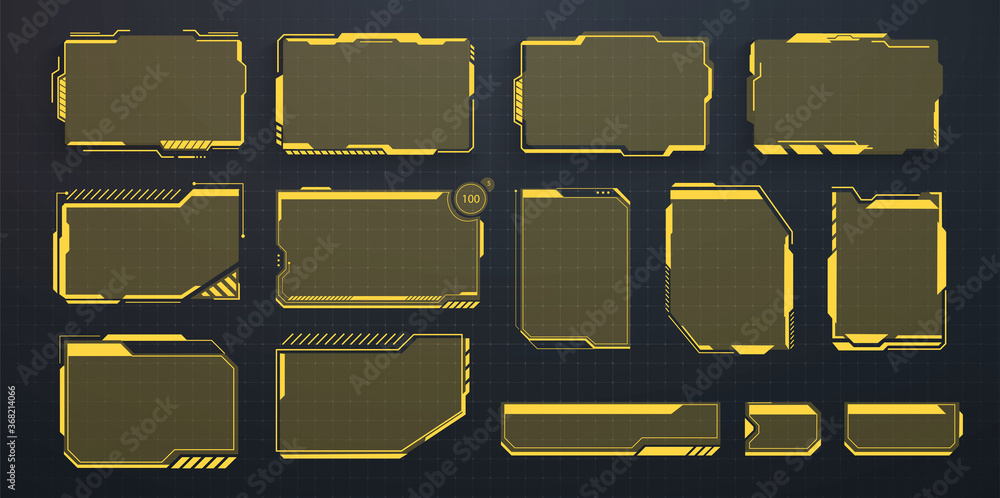 A set of modern frames, callouts for user menu interface elements in ...