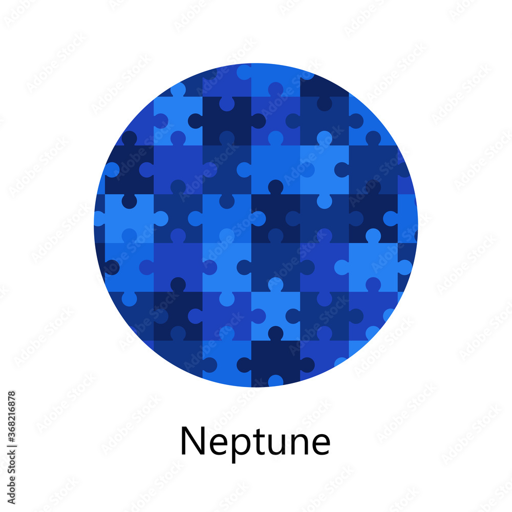 Neptune. Silhouette of solar system planet with pattern of puzzle ...