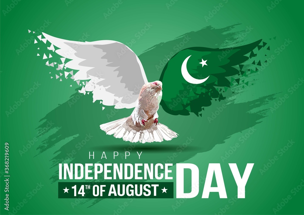 Celebrating Pakistan happy Independence Day. Abstract wings flag and ...