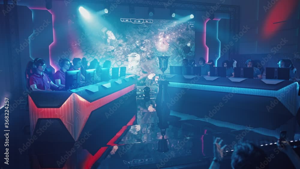 Two Esport Teams of Pro Gamers Play in RPG Strategy Video Game on ...